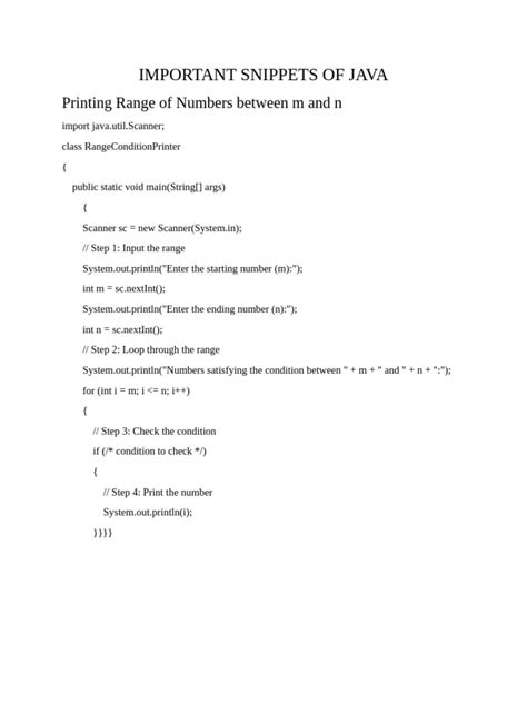 Important Snippets Of Java Pdf
