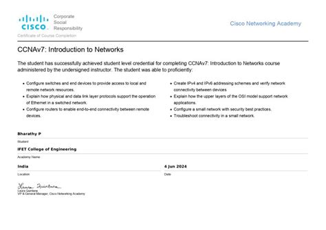Completed Ccnav7 Introduction To Networks Bharathy Prabagar Posted On The Topic Linkedin