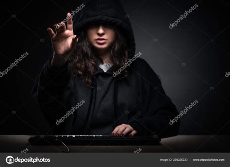 Female Hacker Hacking Security Firewall Late In Office Stock Photo By Elnur 398225230