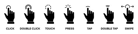 Cursor Hand Computer Mouse Silhouette Icon Pointer Finger Black Glyph Pictogram Set Click