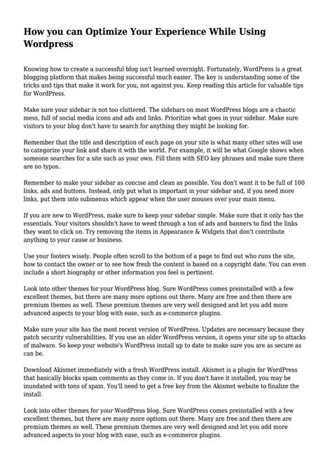 How You Can Optimize Your Experience While Using Wordpress By