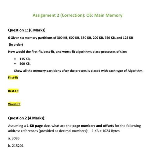 Solved Assignment 2 Correction Os Main Memory Question