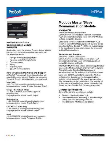 Modbus Master Slave Communication Module Prosoft Technology