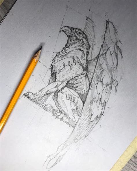 A Pencil Drawing Of A Bird Sitting On Top Of A Piece Of Paper
