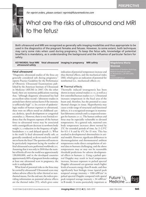 Pdf What Are The Risks Of Ultrasound And Mri To The Fetus