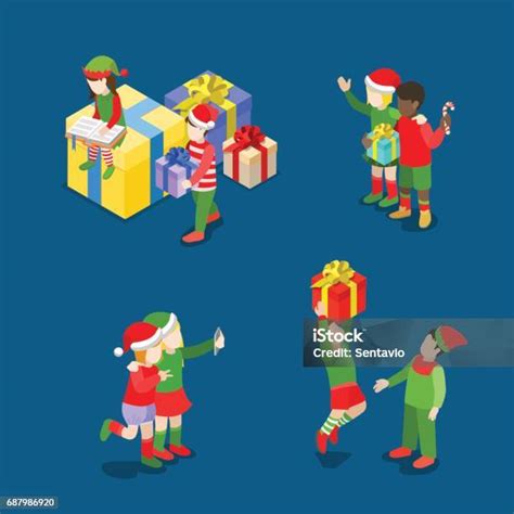 메리 크리스마스 해피 뉴가 어 평면 3d 아이소메트리 아이소메트릭 개념 웹 벡터 어린이 아이콘 서식 파일 설정 의상 흑인 백인