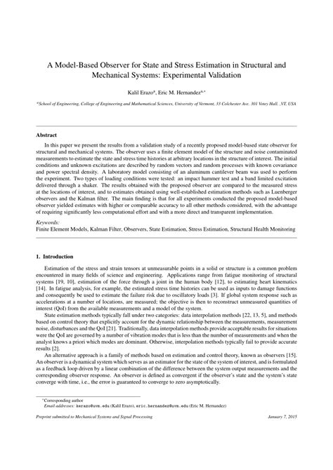 Pdf A Model Based Observer For State And Stress Estimation In