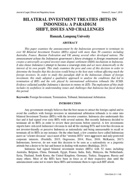 Bilateral Investment Treaties Bits In Indonesia A Paradigm Shift Issues