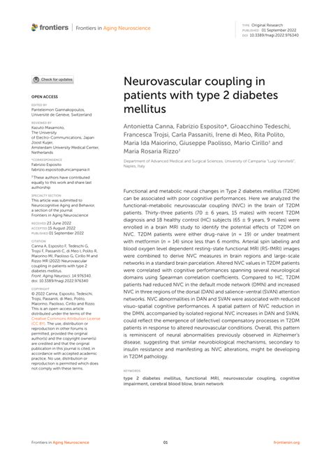Pdf Neurovascular Coupling In Patients With Type 2 Diabetes Mellitus
