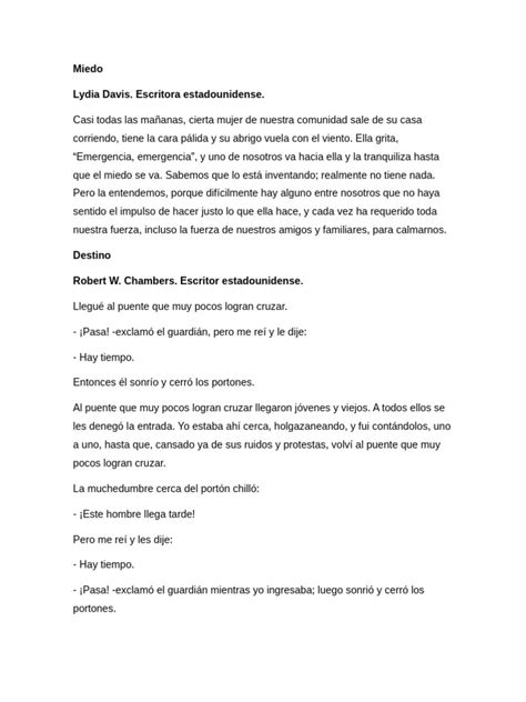 Miedo De Lydia Davis Y Destino De Robert Chambers Pdf