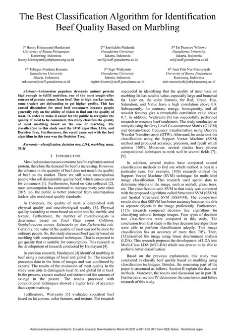 Pdf The Best Classification Algorithm For Identification Beef Quality