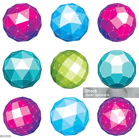 그리드와 구면 면 모양 벡터 차원 와이어 프레임 낮은 폴 리 개체의 집합입니다 기술 3d 메쉬 요소 컬렉션으로 사용할 수 있는 디자인 공학에서 형태 0명에 대한 스톡 벡터