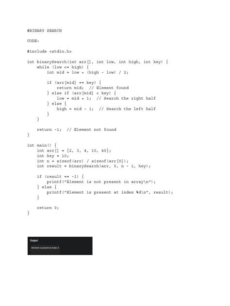 Binary Search In C Code With Output Pdf