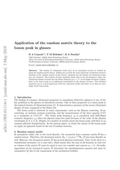 Pdf Application Of The Random Matrix Theory To The Boson Peak In Glasses