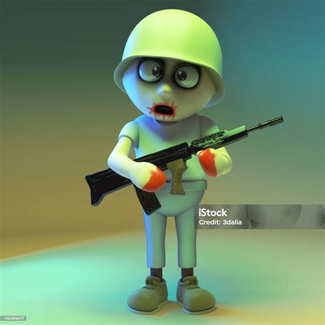 군인 헬멧을 착용하고 돌격 소총을 들고 군사 언데드 좀비 괴물 3d 그림 계시록에 대한 스톡 사진 및 기타 이미지 계시록 공포 무서움 기관총 Istock