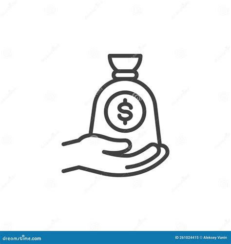 Hand With Money Bag Line Icon Stock Vector Illustration Of Money Graphics 261024415