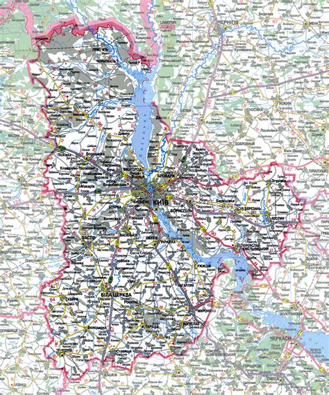 Киевская область Карта транспортного сообщения Киевской области Карта автодорог Границы