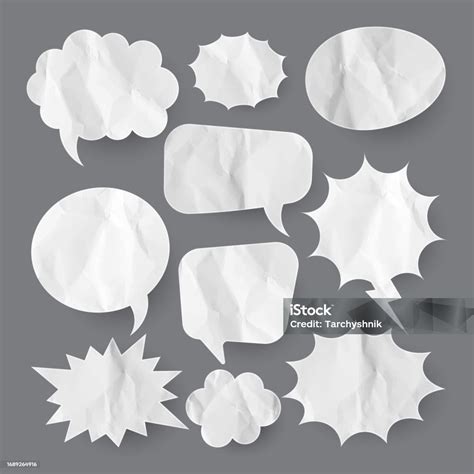 구겨진 종이 만화 말풍선 손으로 그린 복고풍 만화 스티커 팝 아트 스타일 골판지 질감이 있는 오래된 빈티지 대화 상자입니다 벡터 그림 개체 그룹에 대한 스톡 벡터 아트 및