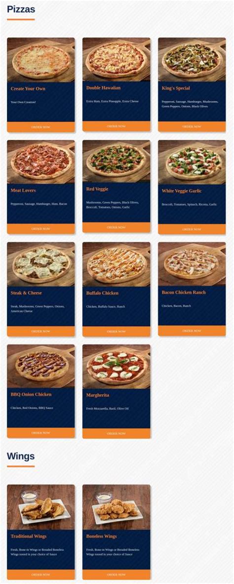 Kings Pizza Pronto Menu In Inwood West Virginia Usa