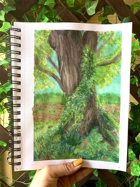 Studio Ghibli Inspired Tree Art Print Gouache Illustration Etsy