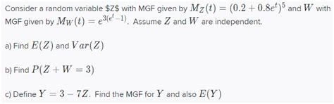 Solved Consider A Random Variable With MGF Given By Chegg