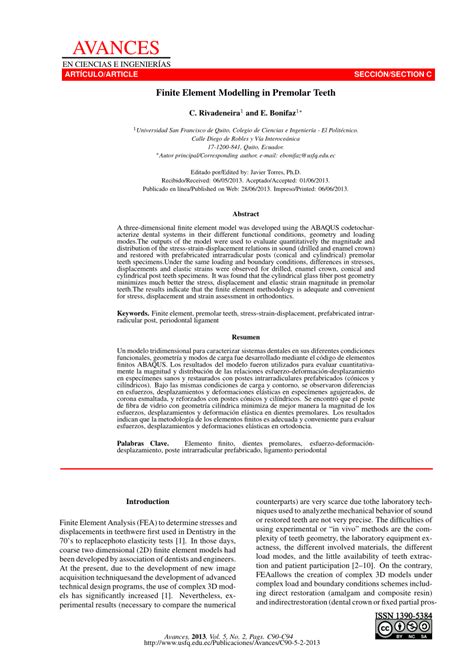 Pdf Finite Element Modelling In Premolar Teeth
