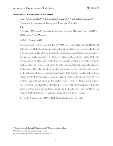 Pdf Aeroacoustic Characteristics Of Slat Finlets