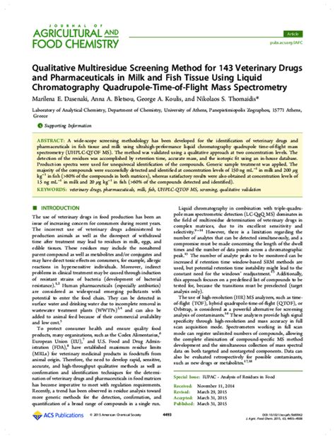 Pdf Qualitative Multi Residue Screening Method For 143 Veterinary