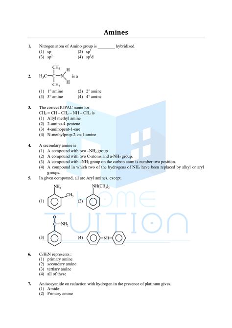 Mcq Chemistry Questions For Cuet Chapter 12 Amines With Solutions