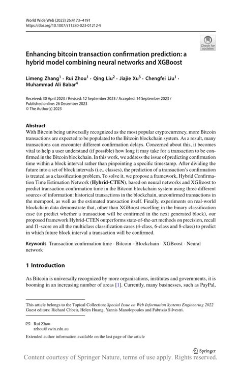 Pdf Enhancing Bitcoin Transaction Confirmation Prediction A Hybrid