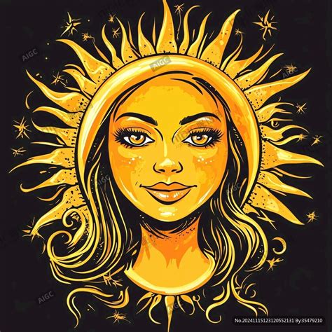 Ai创作图太阳姑娘 太阳女神 星座手绘 手绘美女设计 阳光女孩卡通 阳太阳画家 戴头巾女子像箔片 美女潮流插画 手绘人物肖像 太阳拟人 手绘