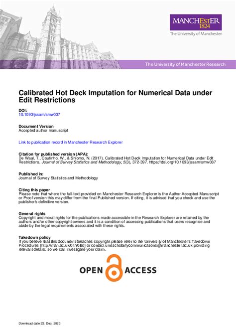 Pdf Calibrated Hot Deck Imputation For Numerical Data Under Edit Restrictions