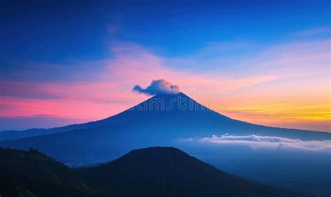 Majestic Mount Semeru At Sunrise Over Misty Landscape Vibrant Sky With