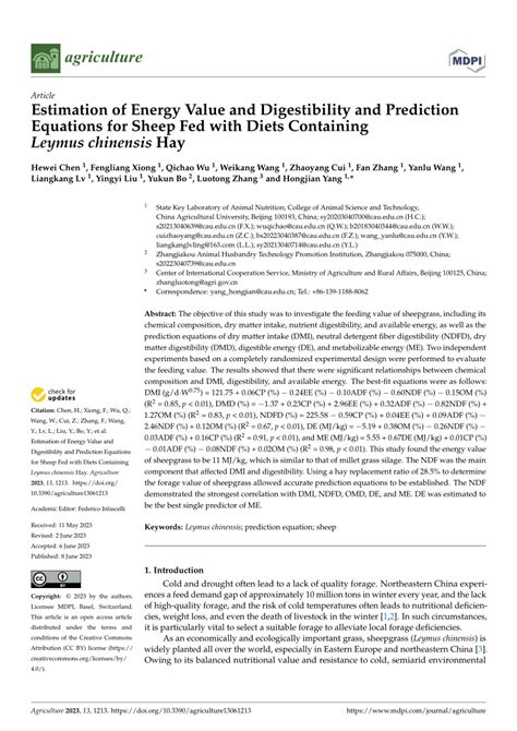 Pdf Estimation Of Energy Value And Digestibility And Prediction Equations For Sheep Fed With