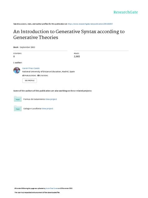 An Introduction To Generative Syntax According To Generative Theories