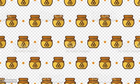 만화 꿀 항아리와 꿀 항아리 패턴입니다 원활한 꿀 항아리 배경입니다 여름과 봄에는 플랫 스타일의 꿀 항아리가 있는 매끄러운 패턴입니다 벡터 그림 고급에 대한 스톡 벡터 아트