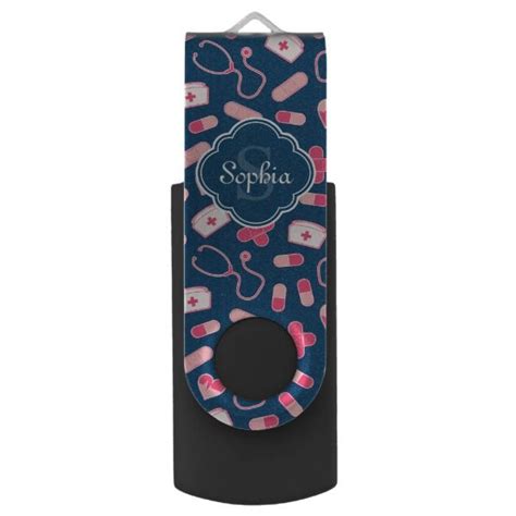 Pink And Blue Nurse Pattern Flash Drive