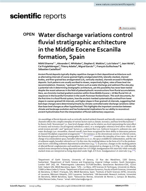 Pdf Water Discharge Variations Control Fluvial Stratigraphic Architecture In The Middle Eocene