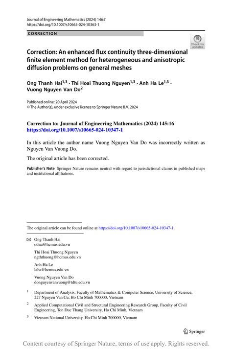 Correction An Enhanced Flux Continuity Three Dimensional Finite Element Method For