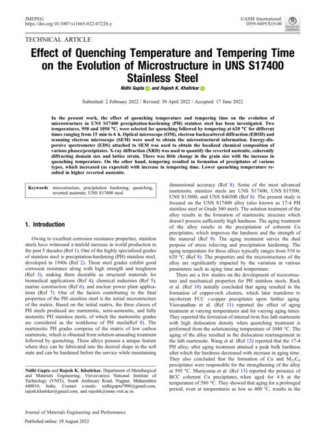 Pdf Effect Of Quenching Temperature And Tempering Time On The Evolution Of Microstructure In