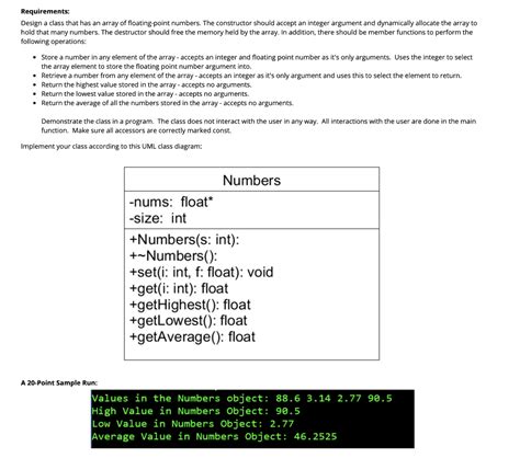Solved Requirements Design A Class That Has An Array Of Chegg