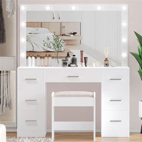 Irontar Vanity Desk With 10 Led Lights Bedroom Makeup Table For Women Girls