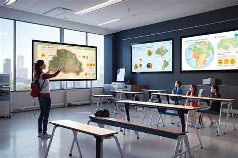 Premium Ai Image The Evolution Of Smartboards Interactive Displays In The Futuristic Classroom