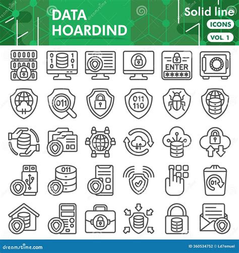 Data Hoarding Symbols Collection Or Sketches Files Storage Theme Icons In Line Style Signs For