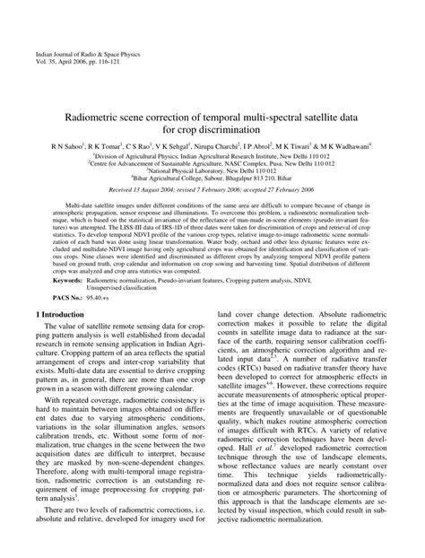 Pdf Radiometric Scene Correction Of Temporal Multi Spectral Satellite