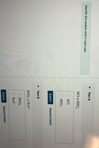 Solved Part Aidentify The Weaker Acid In Each Pairhcl Or