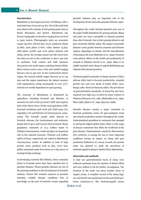 Prevalence Of Trichostrongylus In Sheep From The Zhob District Balochistan Pdf