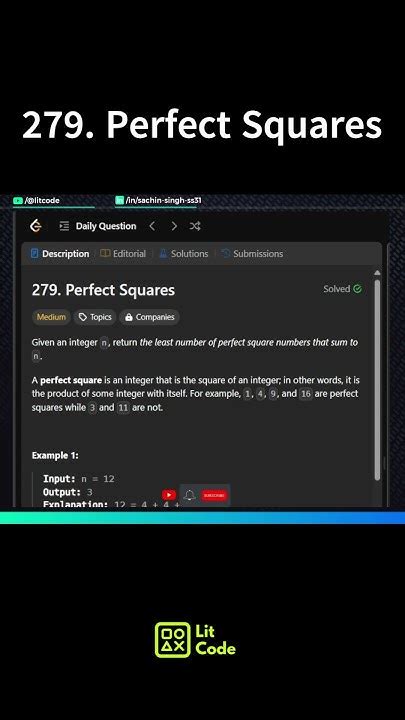 Leetcode 279 Perfect Squares Shorts Python Leetcodechallenge
