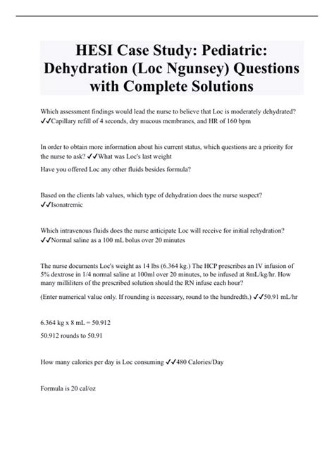Hesi Case Study Pediatric Dehydration Loc Ngunsey Questions With