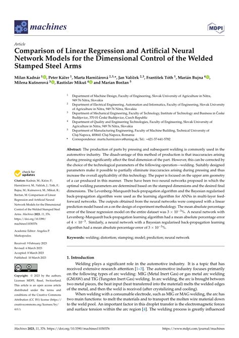 Pdf Comparison Of Linear Regression And Artificial Neural Network Models For The Dimensional